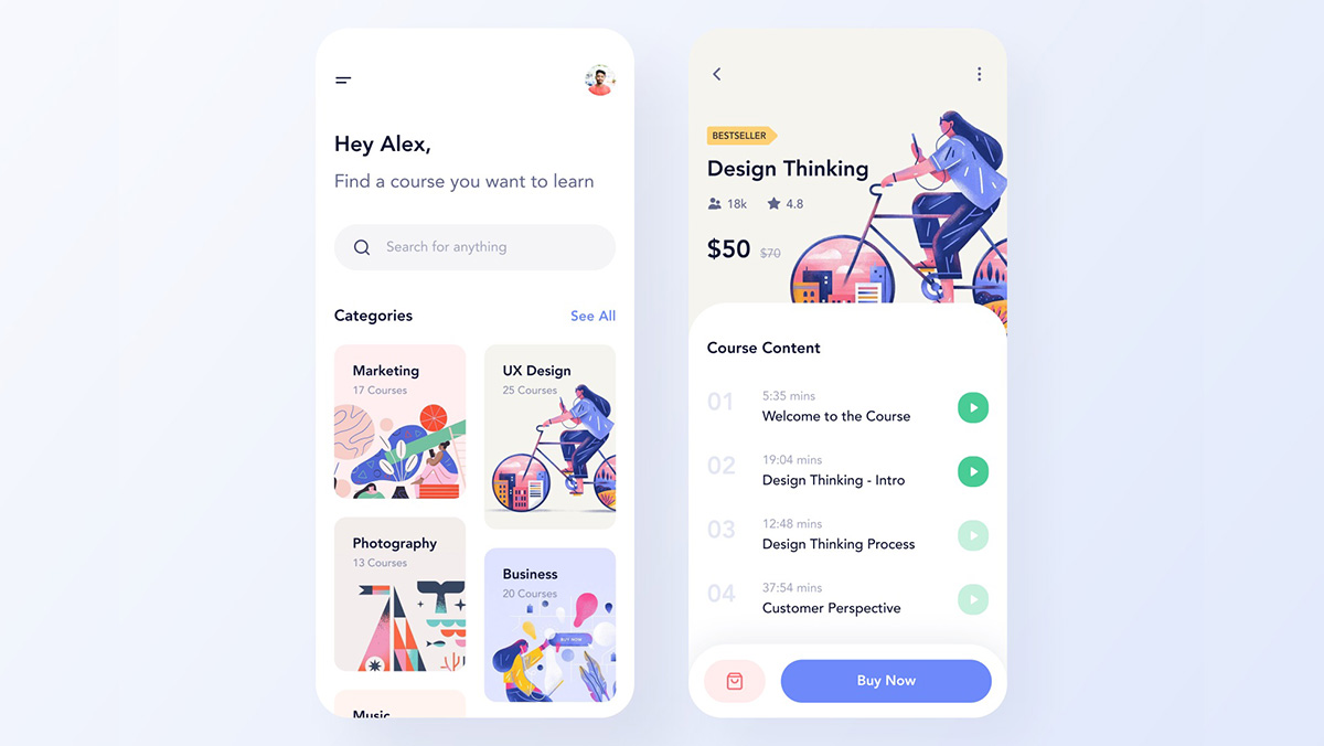 Free E-learning Mobile App Figma Template - Free Figma Template