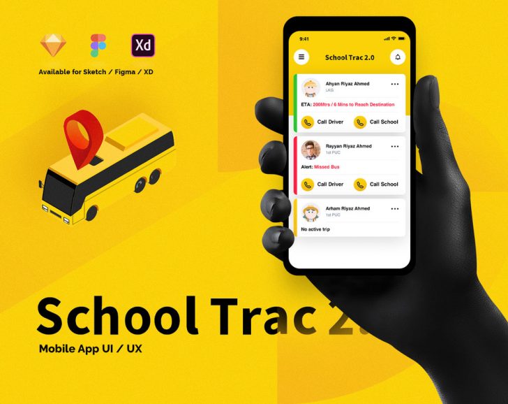 Free School Bus Tracking App Design Figma - Free Figma Template