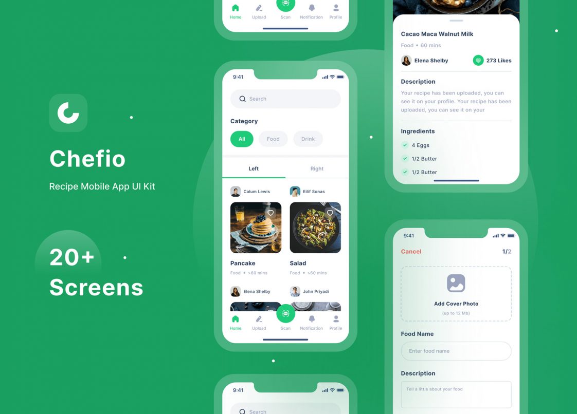 Free Chefio – Figma Recipe App UI Kit Template - Free Figma Template