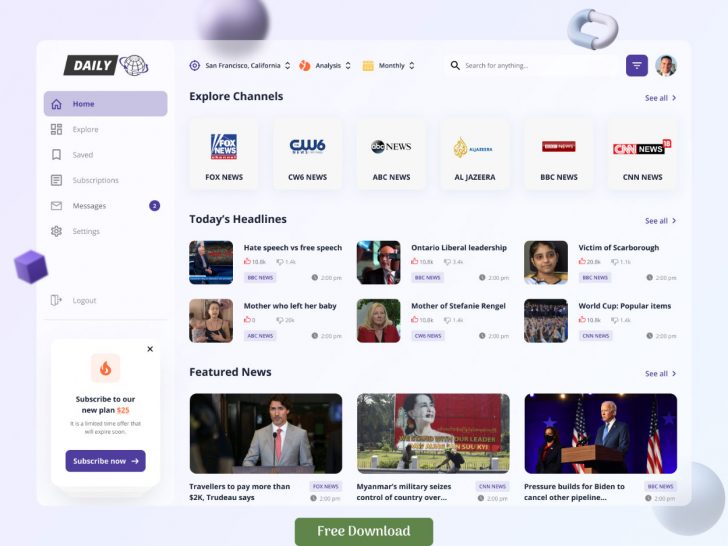 Free News Feed Web App Dashboard Figma Template - Free Figma Template