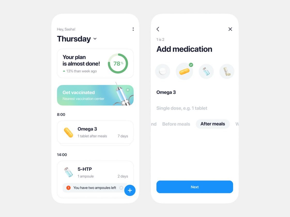 Free Medications Tracking Figma App Template - Free Figma Template