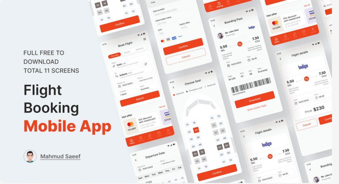 Free Flight Booking Figma Mobile UI Kit - Free Figma Template