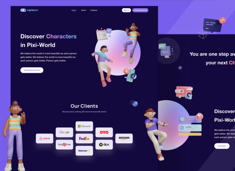 Free Animated 3D Character Digital Agency Figma Landing Page Free ...