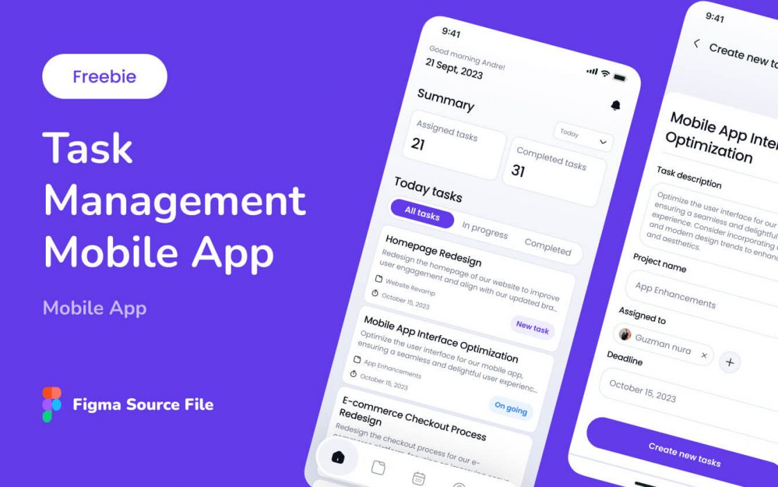 Free Figma Task Management App UI (Bertugas) - Figma Template