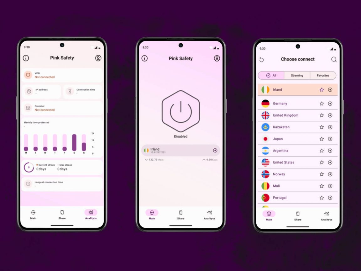 Free VPN App UI Dashboard (Material Design 3) File - Free Figma Template